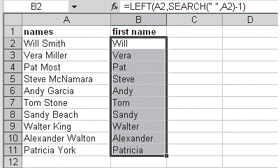 Use the SEARCH function to separate first name from last name - Text ...
