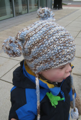 all this for them: Simple Knit Rectangle Hat with Pom Poms