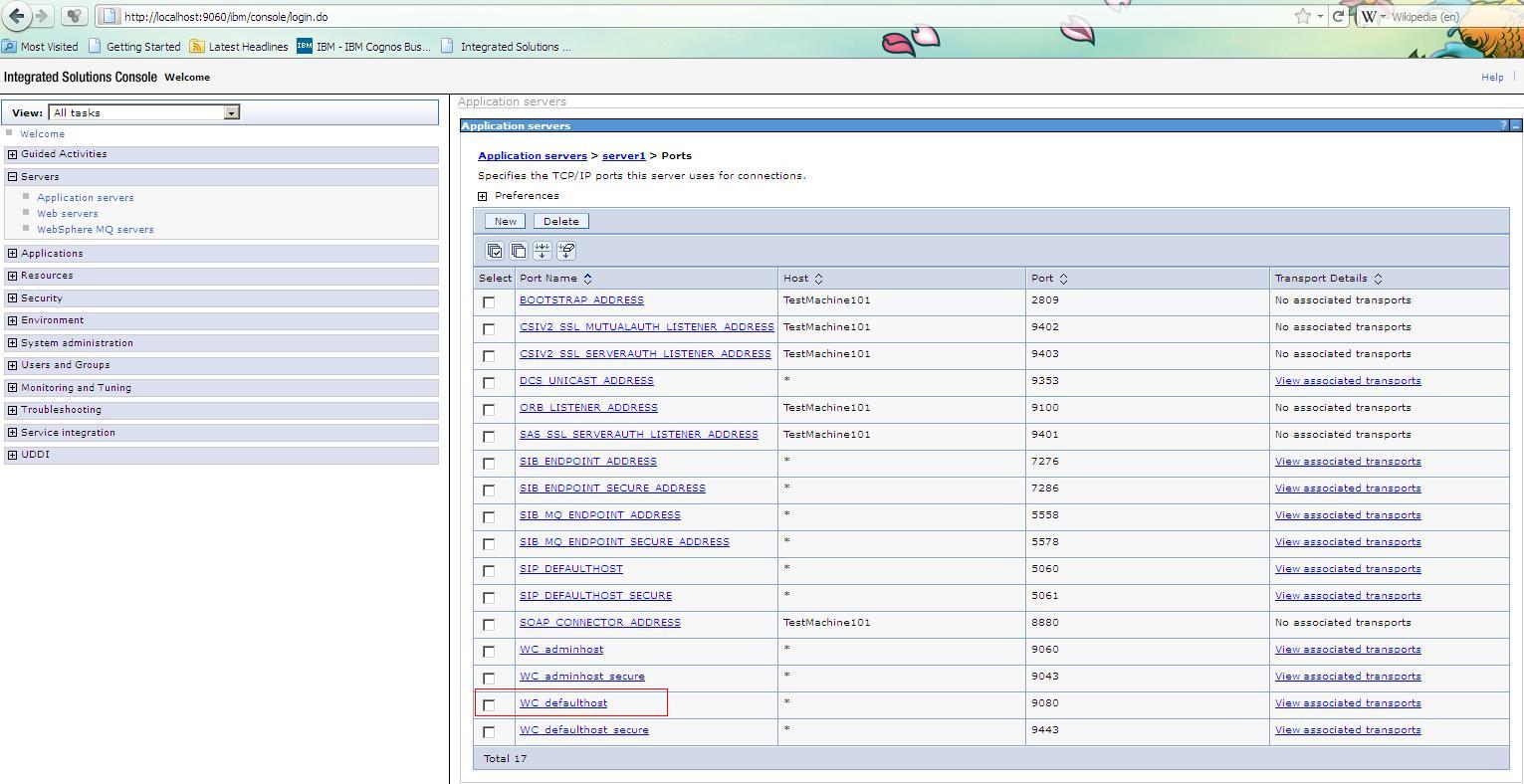 IBM Cognos Server: Changing default port of IBM Websphere