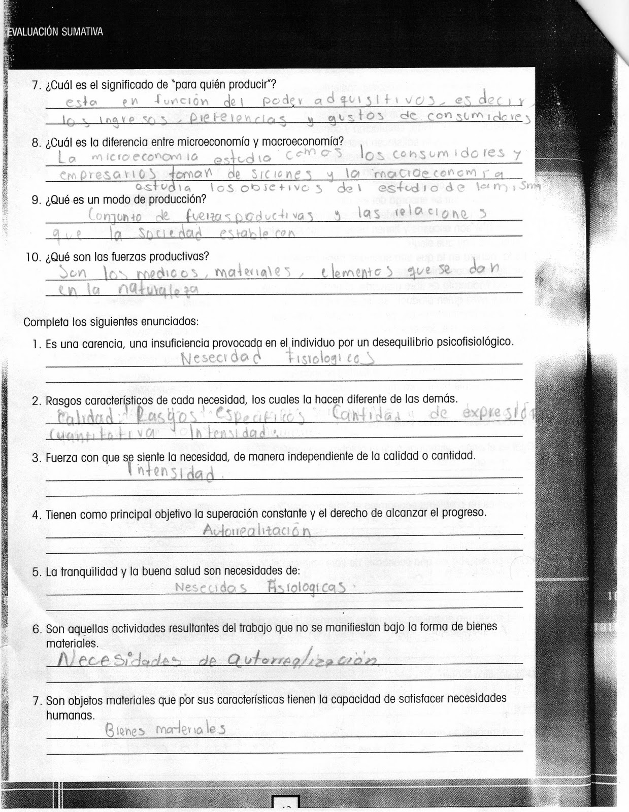 Economía: Evaluacion Sumativa Economía: Evaluacion Sumativa