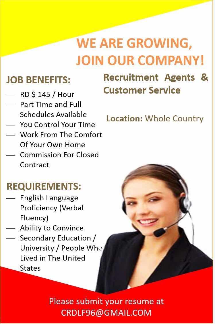 RECRUITMENT AGENTS AND CUSTOMER SERVICE Empleos Rodriguez Empleos Rodriguez