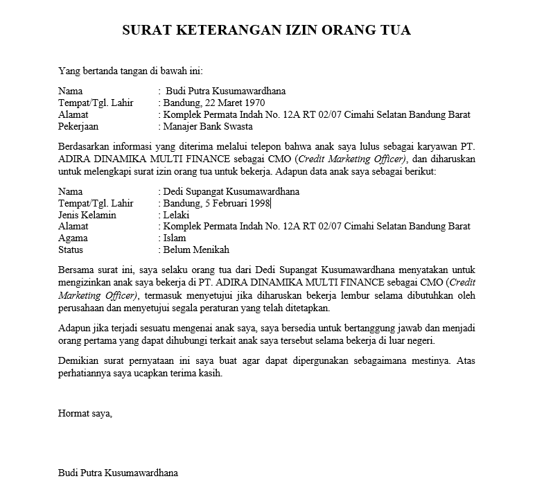 5 Contoh Surat Izin Orang Tua untuk Bekerja | Kredit Pintar 5 Contoh Surat Izin Orang Tua untuk Bekerja | Kredit Pintar