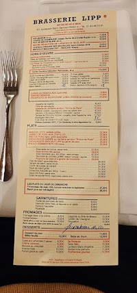 Brasserie Lipp à Paris MENU / CARTE