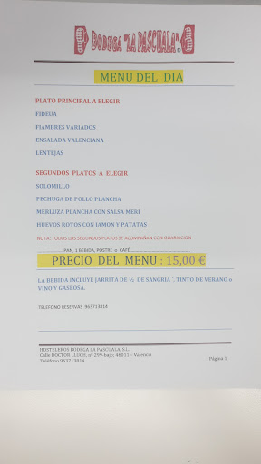 Restaurante Bodega La Pascuala en Valencia