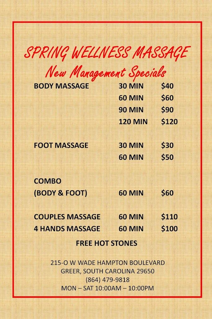 Spring Wellness Massage and Reflexology - Greer, SC 29650 - Services ...