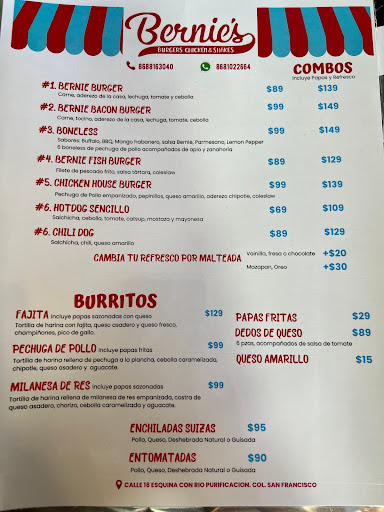 Bernies Burgers, Chicken & Shakes en Matamoros - Número de Teléfono ...