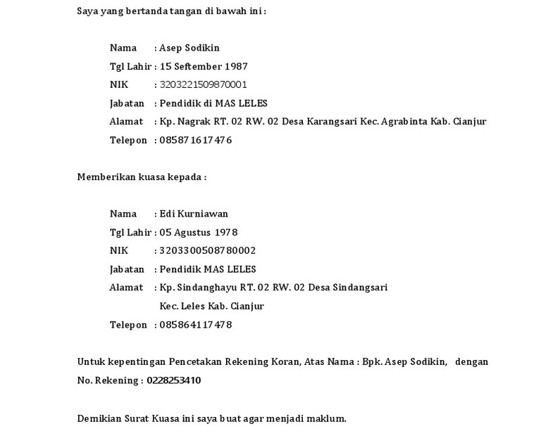 Yuk Cek 8+ Contoh Surat Kuasa Permohonan Cetak Rekening Koran Doc ... Yuk Cek 8+ Contoh Surat Kuasa Permohonan Cetak Rekening Koran Doc ...