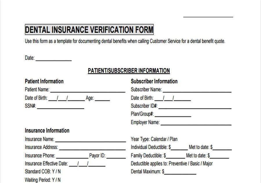 Dental Insurance Verification Form Pdf - INSURANCE DAY Dental Insurance Verification Form Pdf - INSURANCE DAY