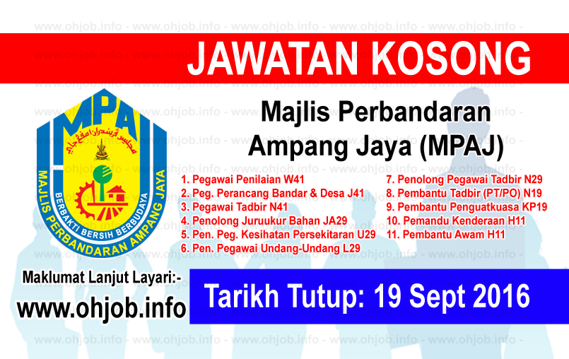 Jawatan Kosong Majlis Perbandaran Ampang Jaya (MPAJ) (19 September 2016 ...