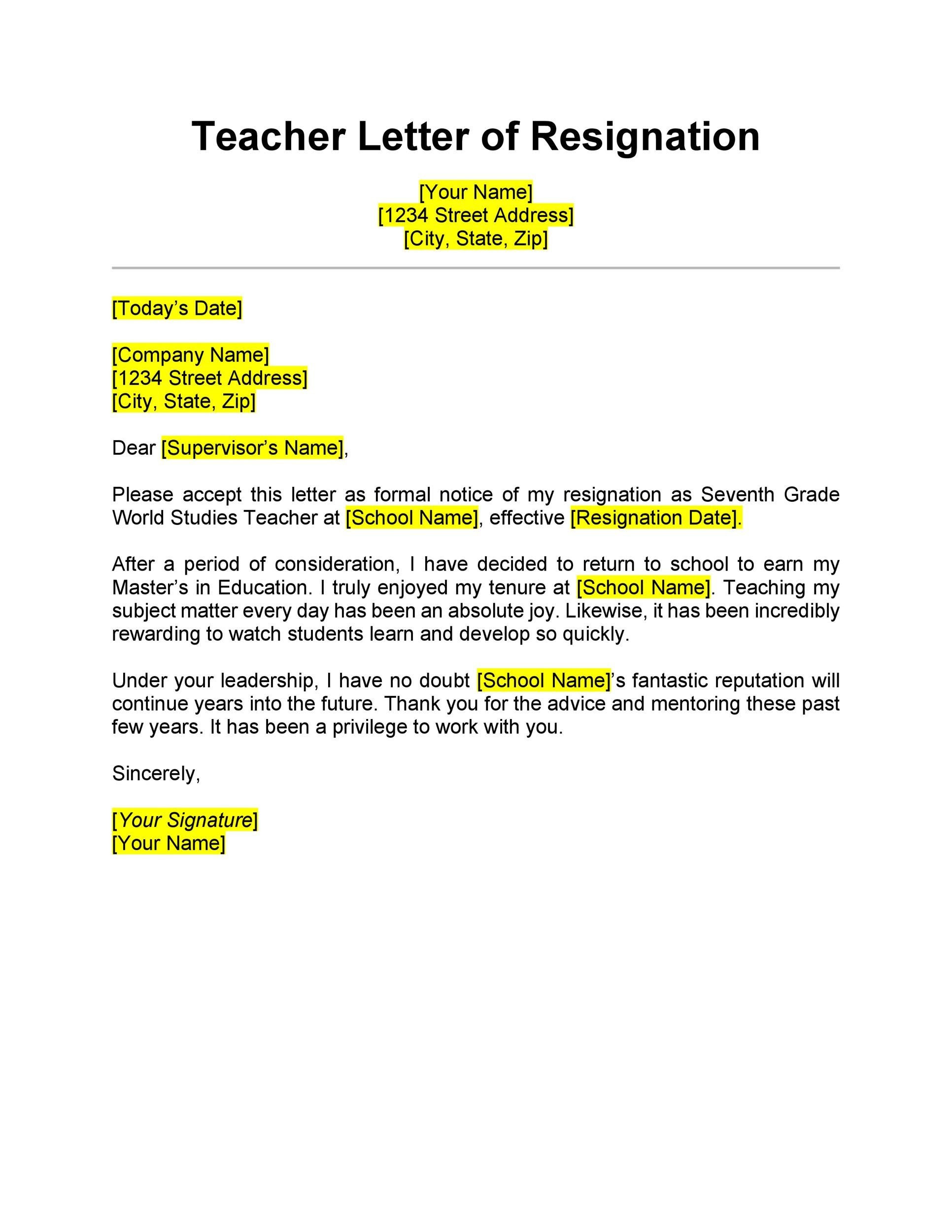 Resignation Letter As A School Teacher - Sample Resignation Letter Resignation Letter As A School Teacher - Sample Resignation Letter