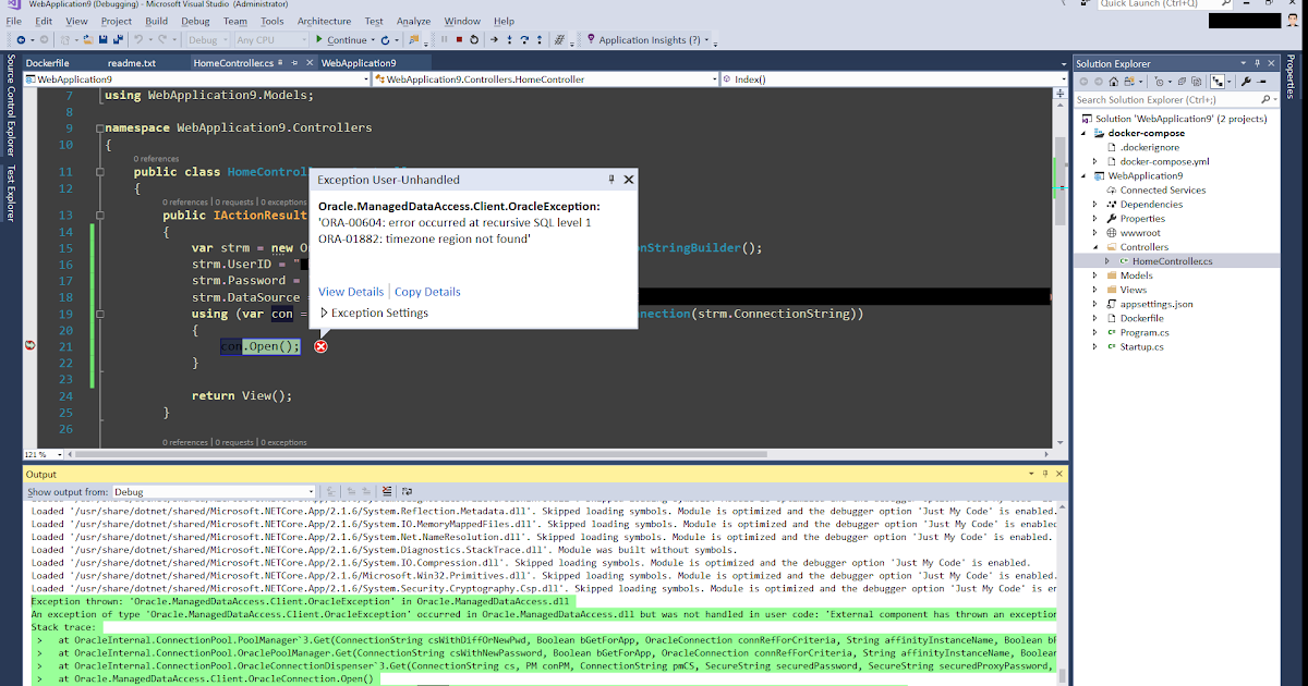 Core Docker Container Using Oracle Managed Driver Core Throws