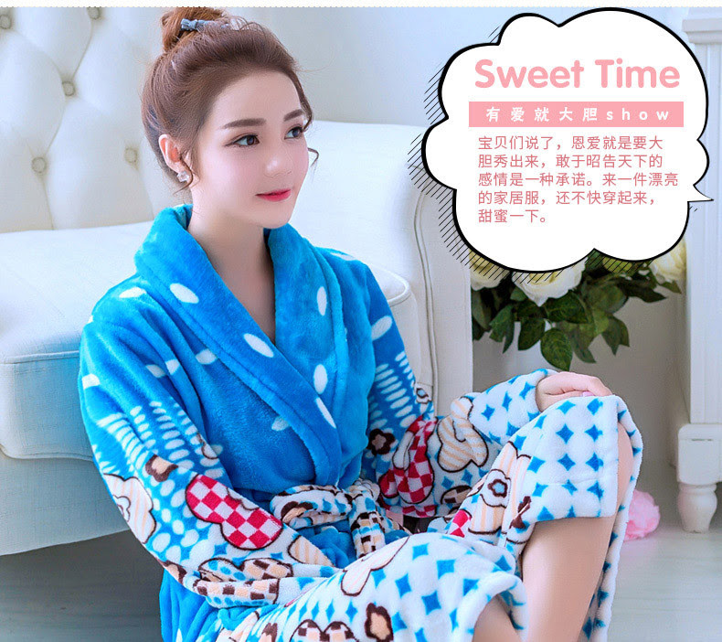 New Women Coral Fleece Robe Sex Sleepwear Winter Autumn Warm Bathrobe Nightgown Kimono Dressing
