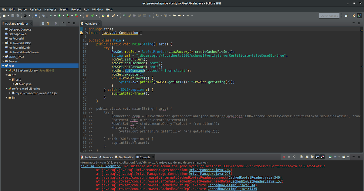 Java 10 Java Sql Sqlexception No Suitable Driver Found For Jdbc