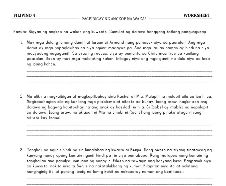 Pagbibigay Hinuha Worksheet