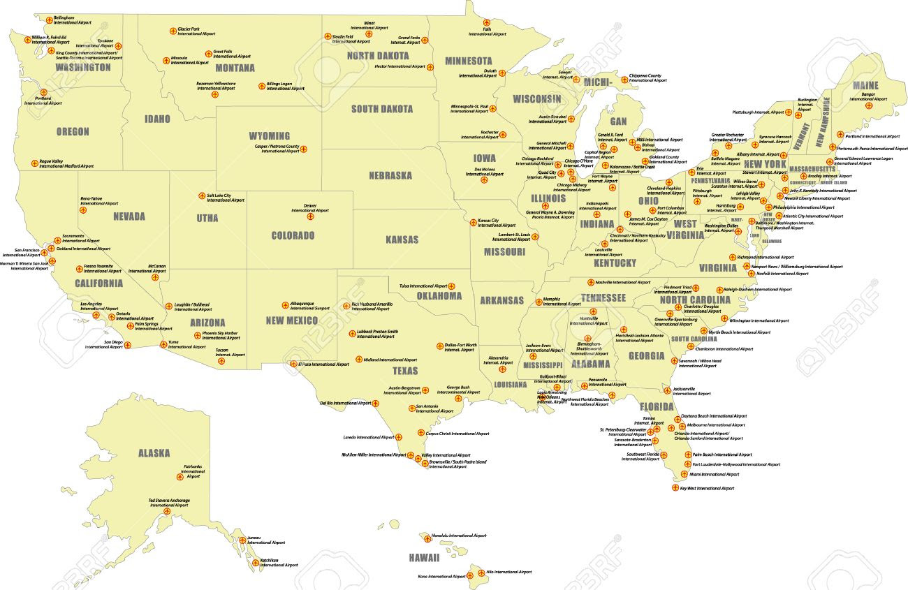 Map United States Airports - Direct Map Map United States Airports - Direct Map